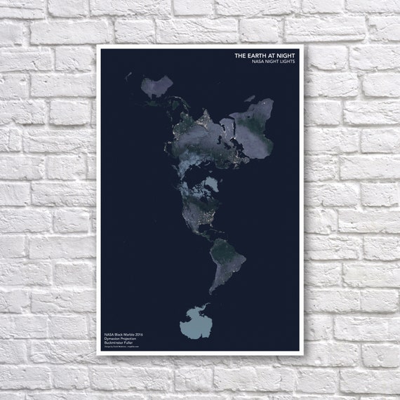 NASA Black Marble Poster / GIS Map Art / NASA Night Lights / | Etsy
