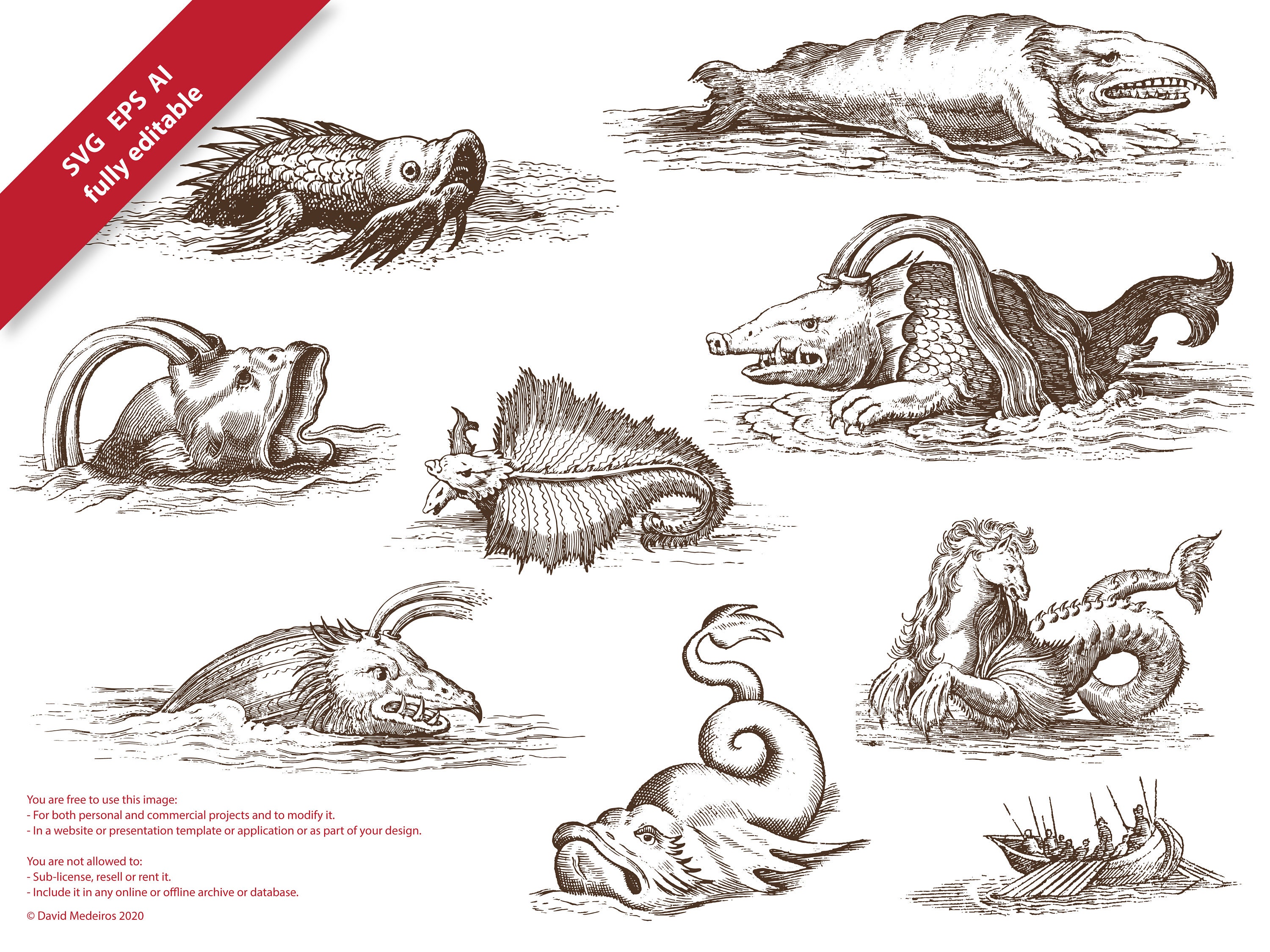 Medieval Map Monster Vectors / Editable / Printable / AI EPS SVG ...