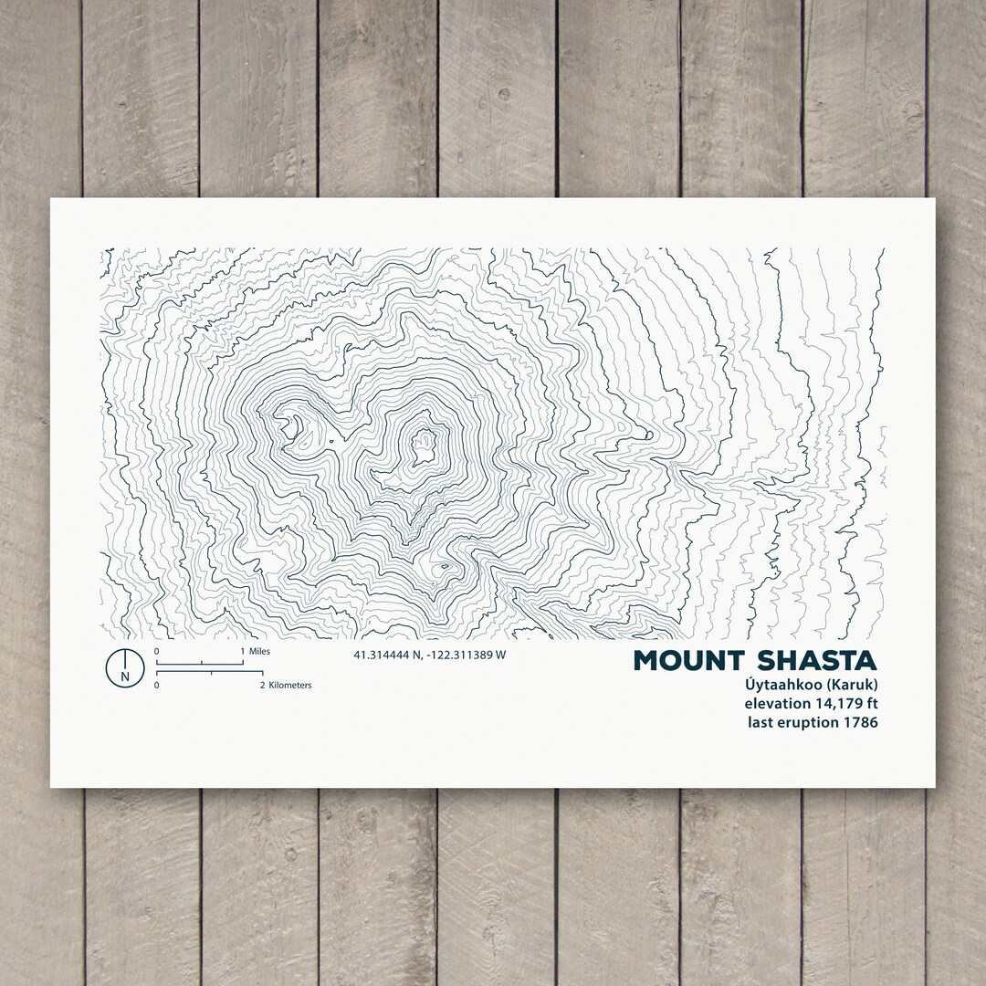 Mount Shasta Topographic Map Print / Map Wall Art / Uytaahkoo / GIS Art ...