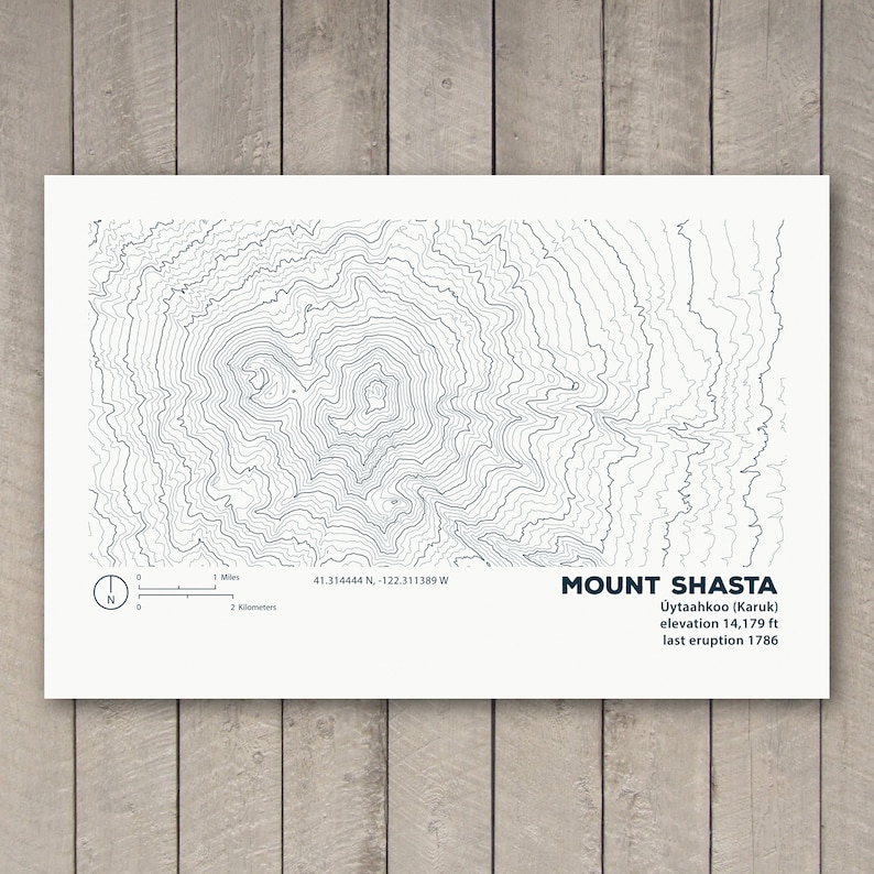 Mount Shasta Topographic Map Print / Map Wall Art / Uytaahkoo / GIS Art ...