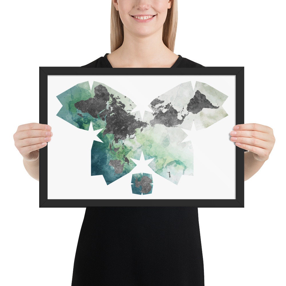 Watercolor World Map Poster / Cahill Map / Waterman Butterfly / Pacific ...