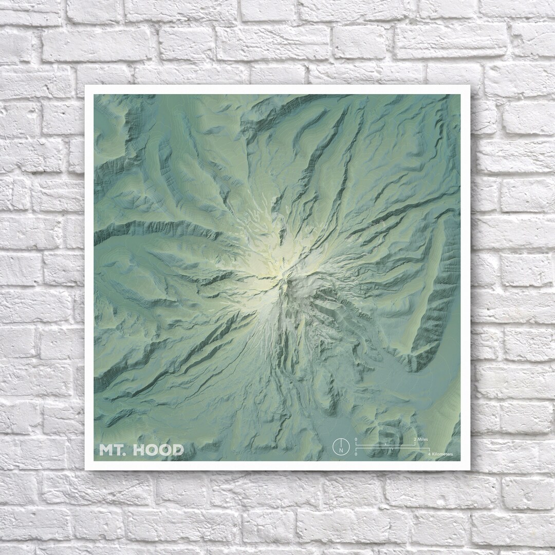 Mt. Hood Topographic Poster / Map Wall Art / GIS Art / Shaded Relief ...