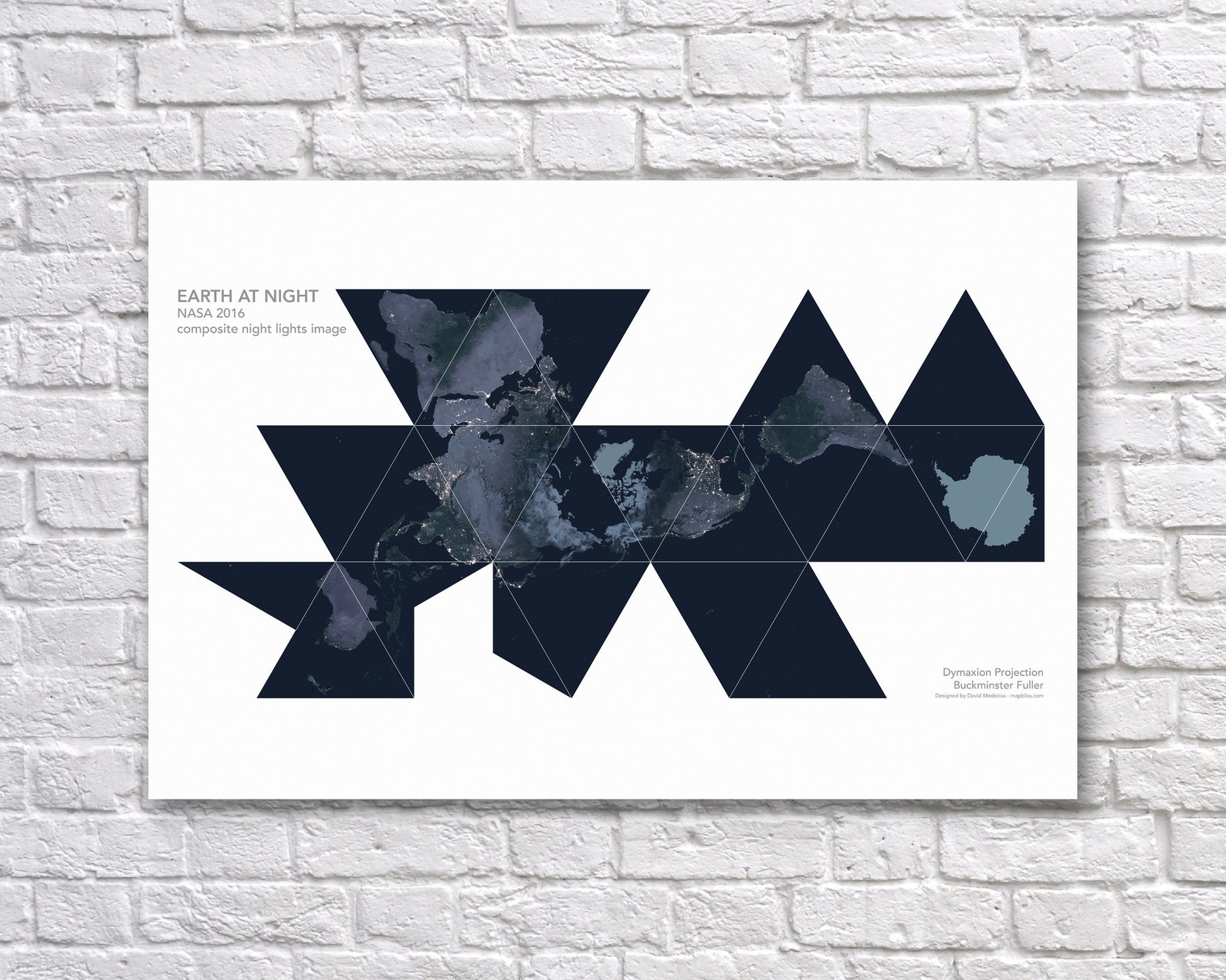 NASA Earth at Night Poster / GIS Map Art / NASA Night Lights / Dymaxion ...