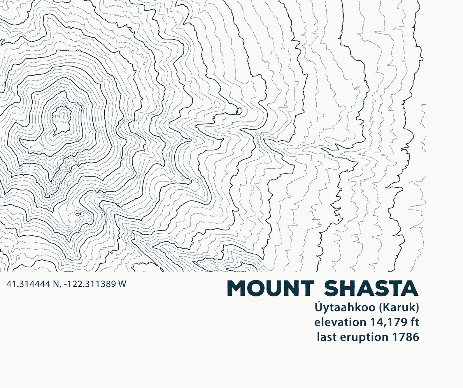 Mount Shasta Topographic Map Print / Map Wall Art / Uytaahkoo / GIS Art ...
