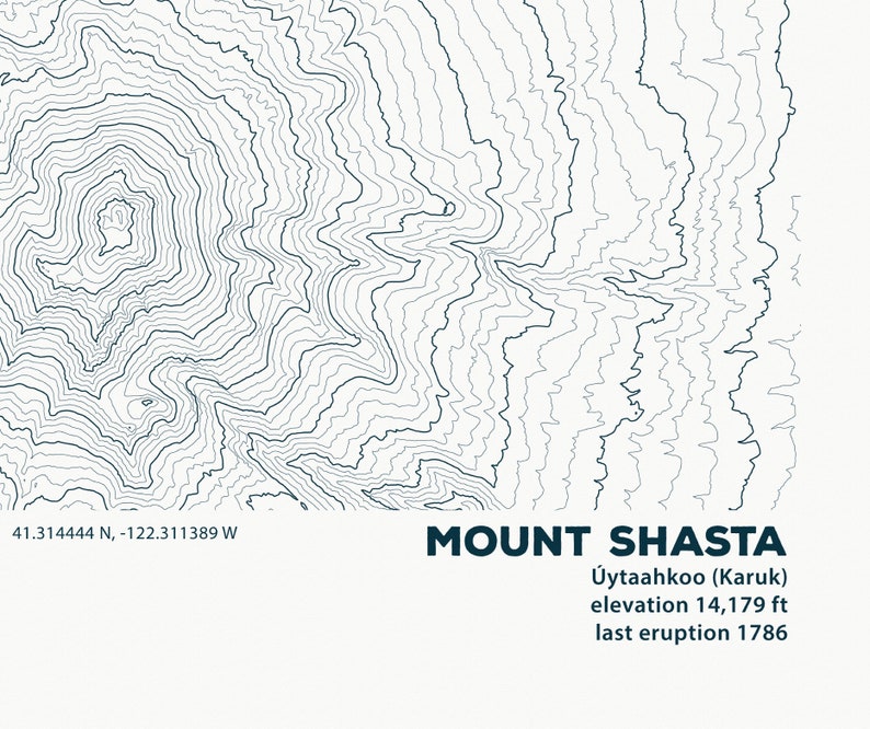 Mount Shasta Topographic Map Print / Map Wall Art / Uytaahkoo - Etsy