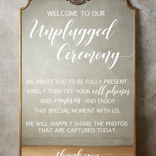 Wedding Unplugged Ceremony Mirror Decal Sign /personalized - Etsy