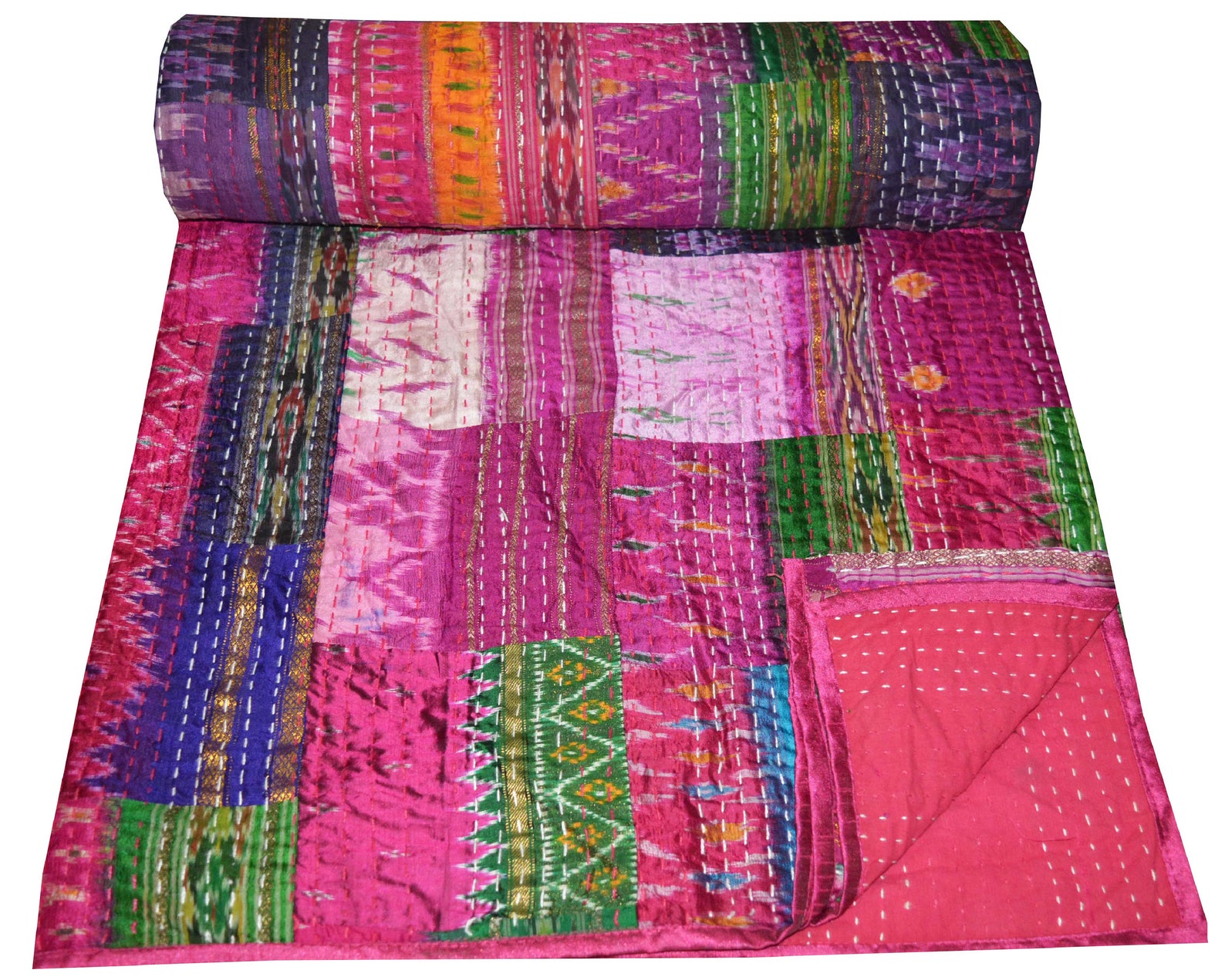 Queen Size Handmade Quilt Vintage Patchwork Silk Sari Quilt - Etsy
