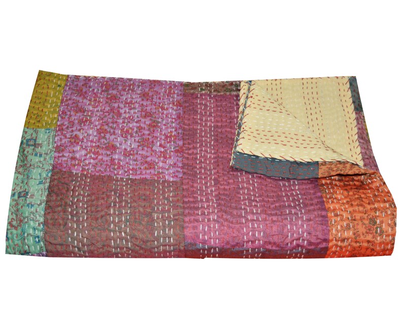 Queen Size Handmade Quilt, Vintage Patchwork Silk Sari Quilt ...