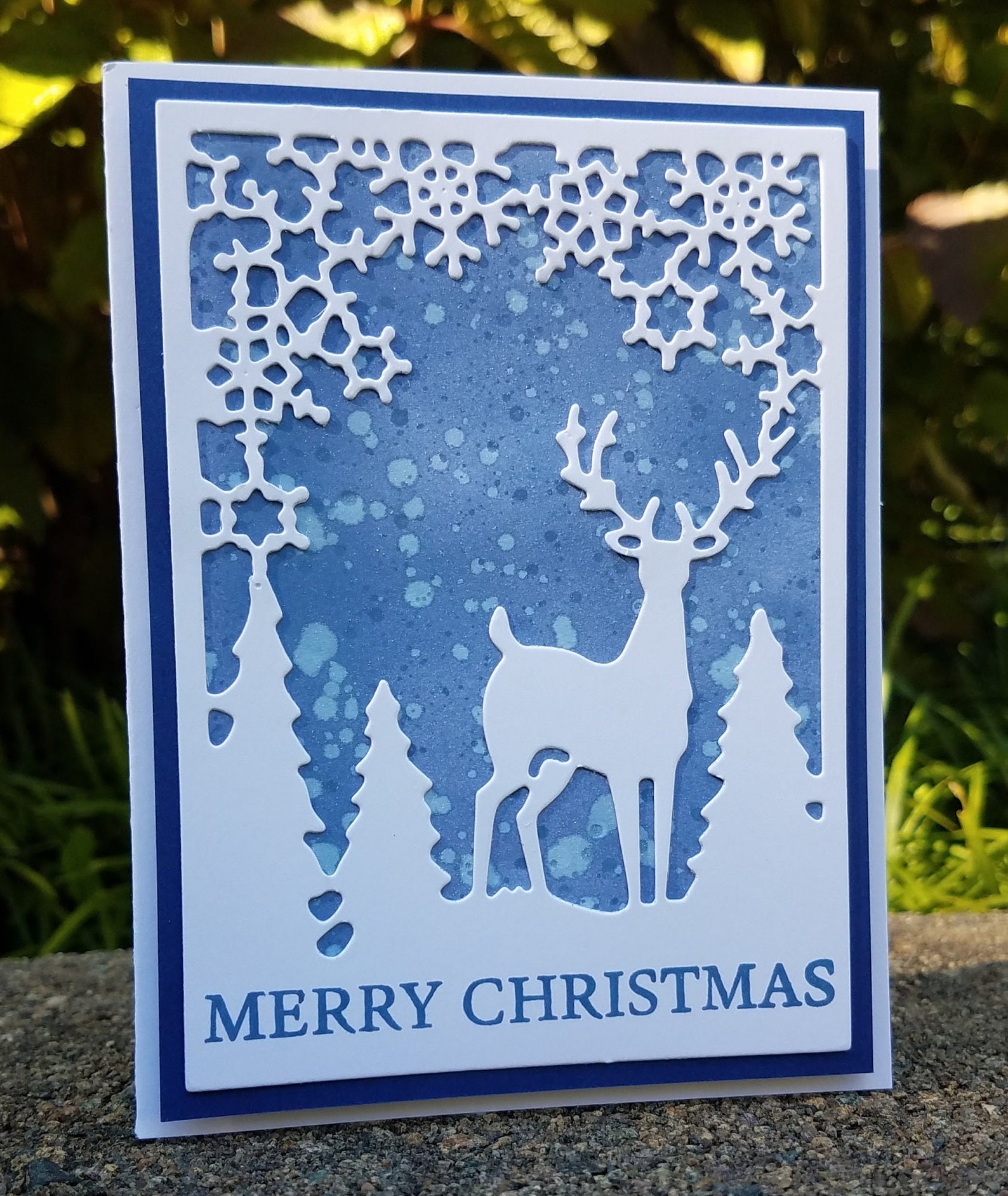 CARD KIT Handmade Christmas Deer in the Woods Landscape Scene 4 Cards ...