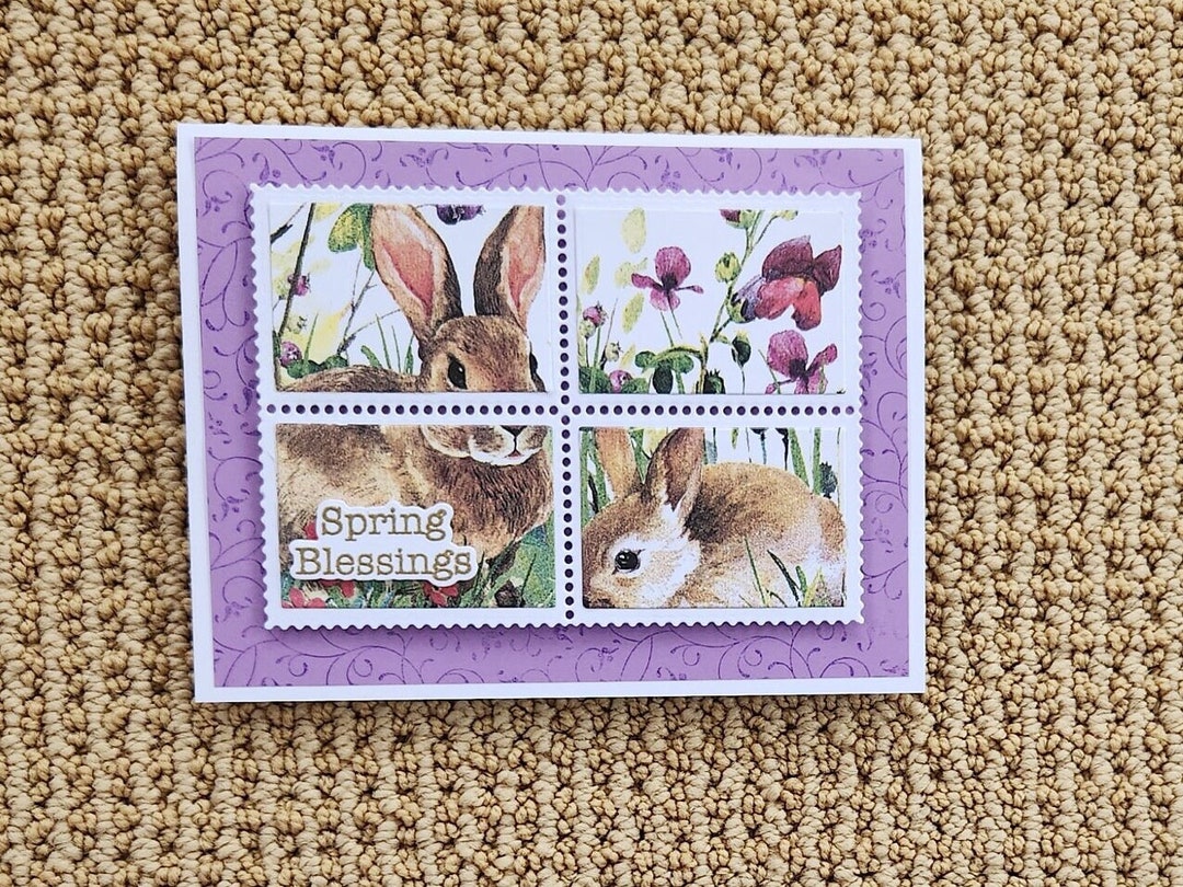 CARD KIT Handmade Happy Easter Bunny Rabbits 4 Greeting Cards With ...