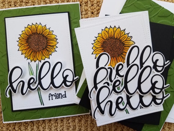 CARD KIT Handmade Hello Friend Sunflower Thinking of You | Etsy