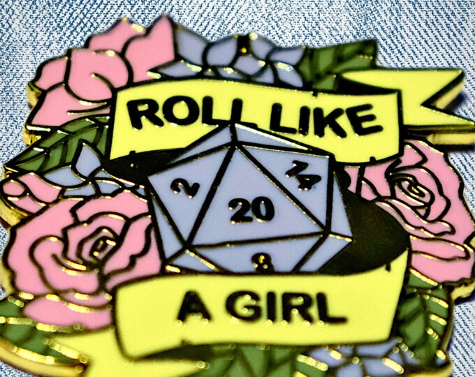 DUNGEONS AND DRAGONS Enamel Pin Badge Roll Like a Girl Pin Girly ...