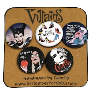 VILLAINS Badge Pack Disney Villains Cruella Pin Button Ursula Little ...