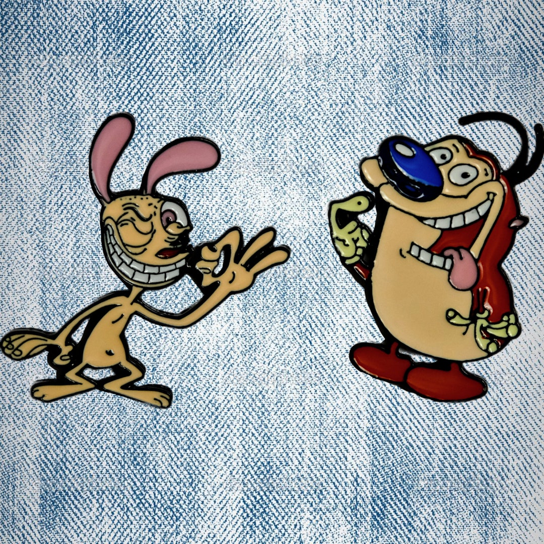 SET of 2 REN and STIMPY Enamel Pin Badges Kooky Pins Ren and Stimpy ...