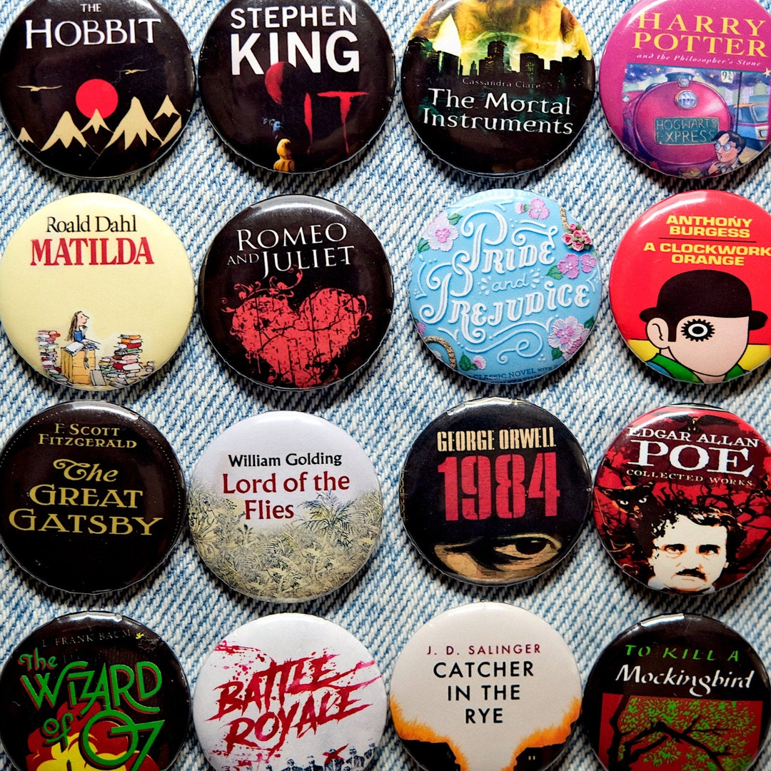 CUSTOM BOOK COVER Pin Badge Buttons - 25mm Badges - Bookworm Gifts ...