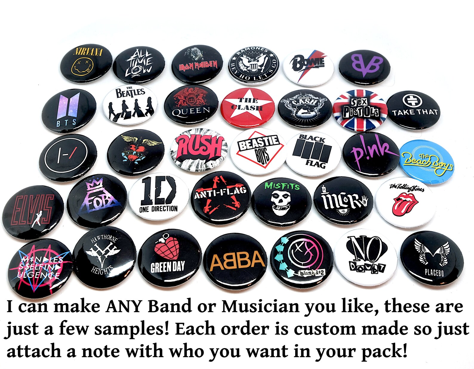 BAND LOGO Pins Rock Punk Metal Pop Music Pins Any Band - Etsy