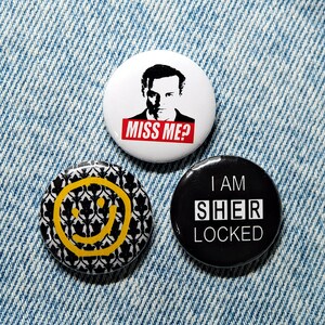 SHERLOCK Pin Badges (25mm) - Benedict Cumberbatch - Moriarty - I Am ...