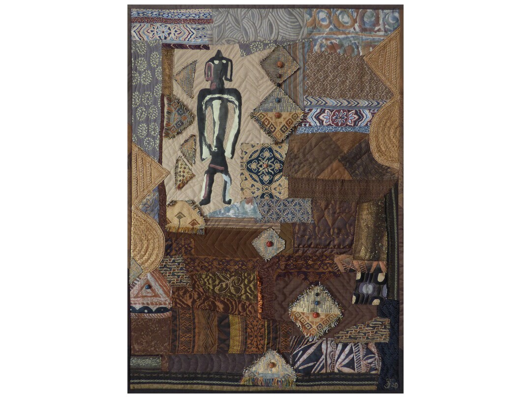 Africa Large Art Quilt, Freeform Patchwork Abstract Quilted Wall ...