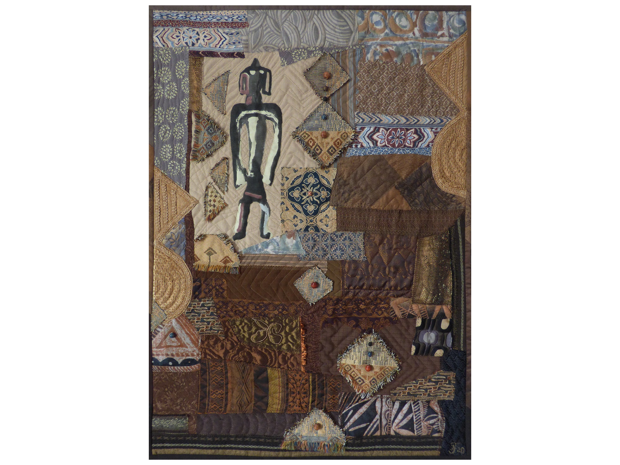 Africa Large Abstract Art Quilt, Freeform Patchwork Quilted Wall ...