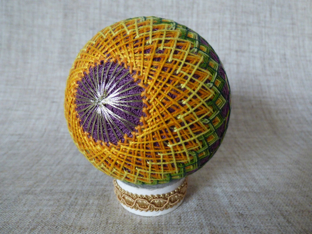 Temari Ball Yellow Purple Embroidered Prosperity Gift 3D - Etsy