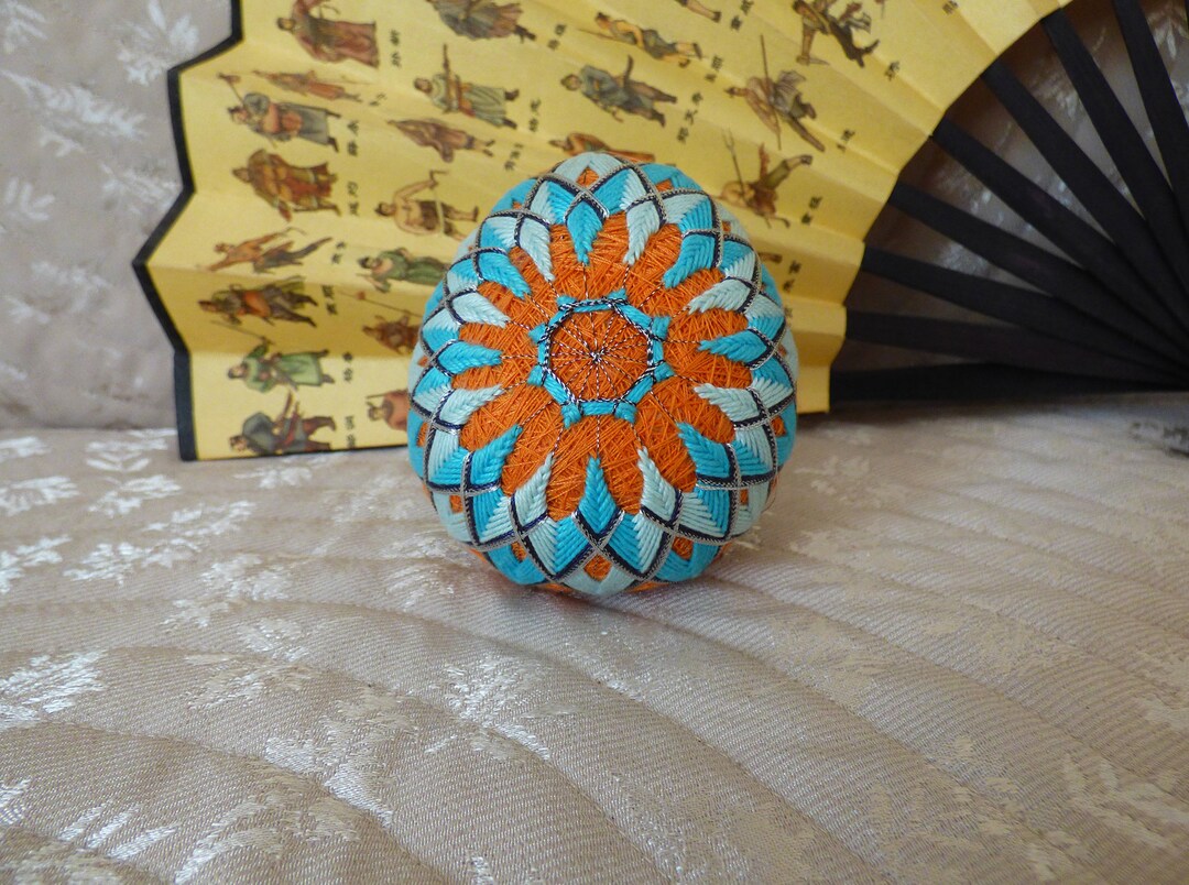 Embroidered Temari Egg Ukrainian Pysanka Easter Decor Blue - Etsy