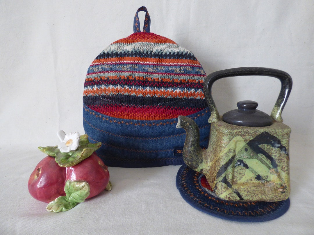 Denim Quilted Tea Cozy With Coaster, Insulated Knitted Teapot Cover - Etsy