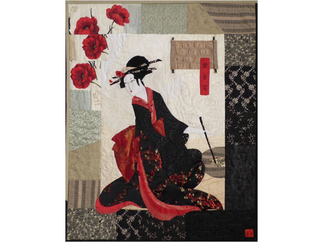 Geisha Art Quilt, Large Japanese Textile Wall Hanging, Sachiko ...
