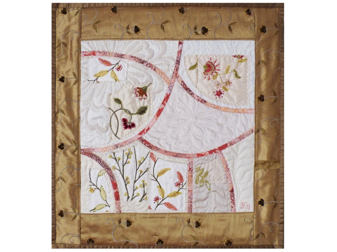 Middle Size Abstract Art Quilt, Spring Flower Quilted Wall Hanging ...