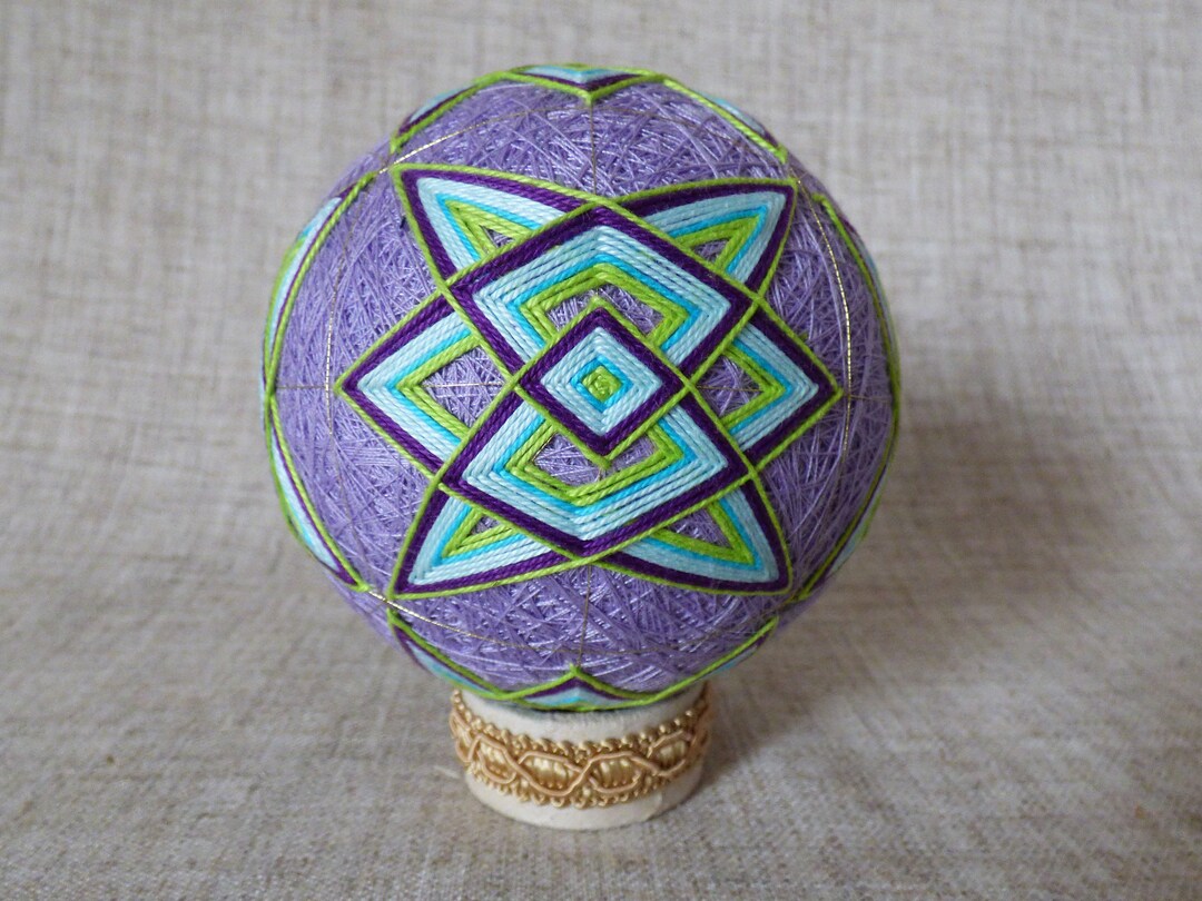 Hand Embroidered Temari Ball, Prosperity Wishes Gift, 3D Textile Home ...