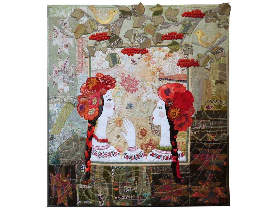 Large Ukrainian 3D Art Quilt, Nice Girls Under the Snowball Bush on ...