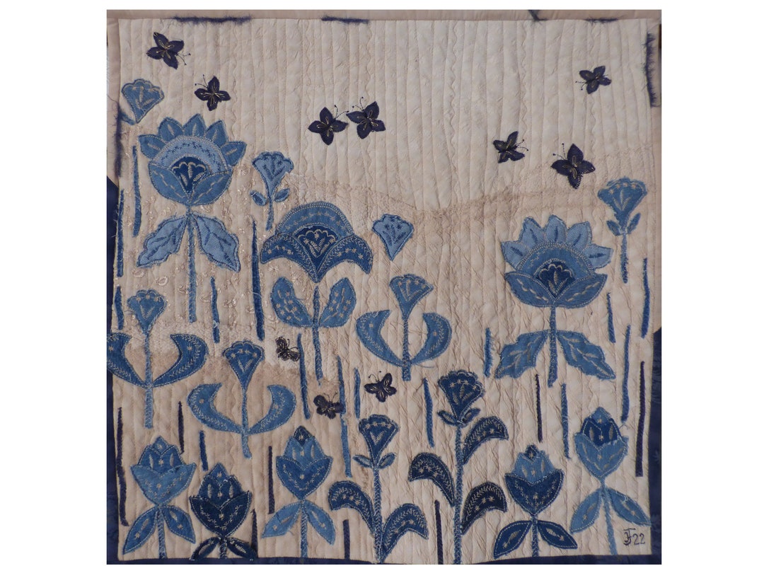 Middle Size Decorative Flowers Art Quilt, Ukrainian Motive Quilted Wall ...