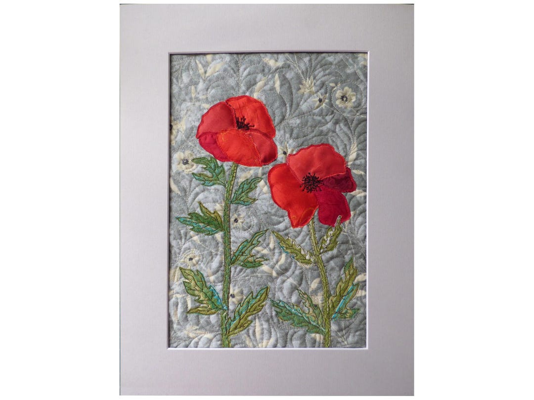Small Art Quilt Red Poppies, Bright Flowers Textile Wall Hanging, Ready ...