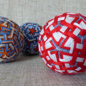 Hand Embroidered Temari Ball, Red White Ball, Meditative Fiber Art ...