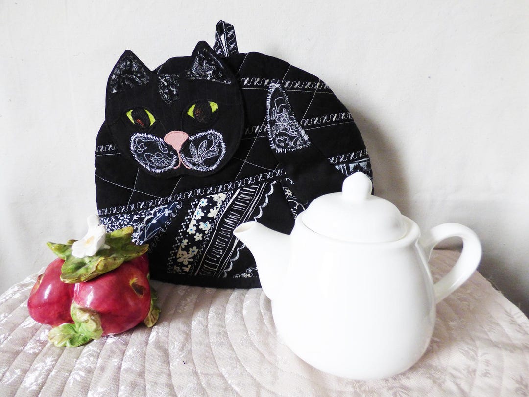 Quilted Black Cat Teapot Cozy: Large Insulated Tea Warmer, Kitchen ...