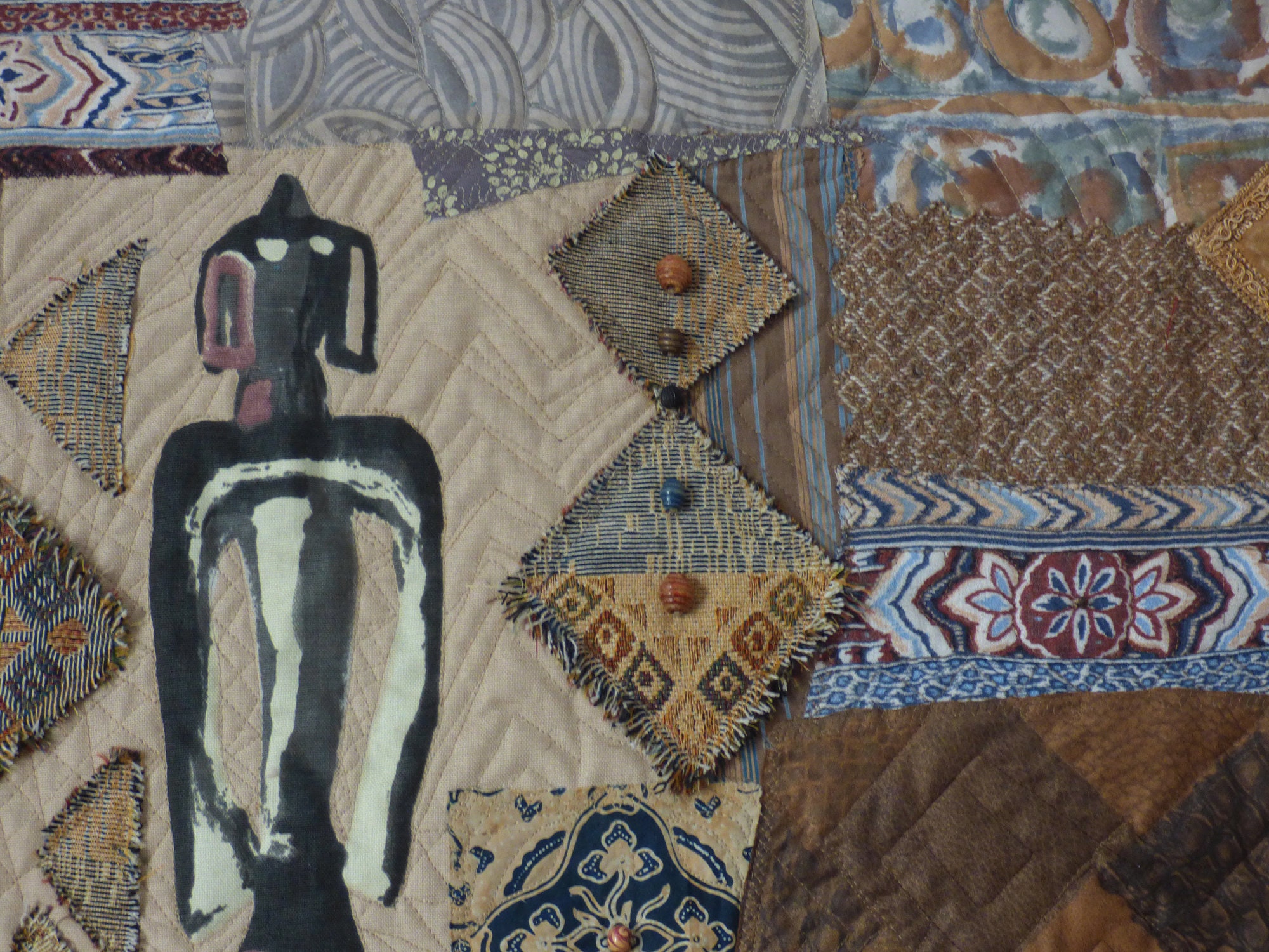 Africa Large Abstract Art Quilt, Freeform Patchwork Quilted Wall ...