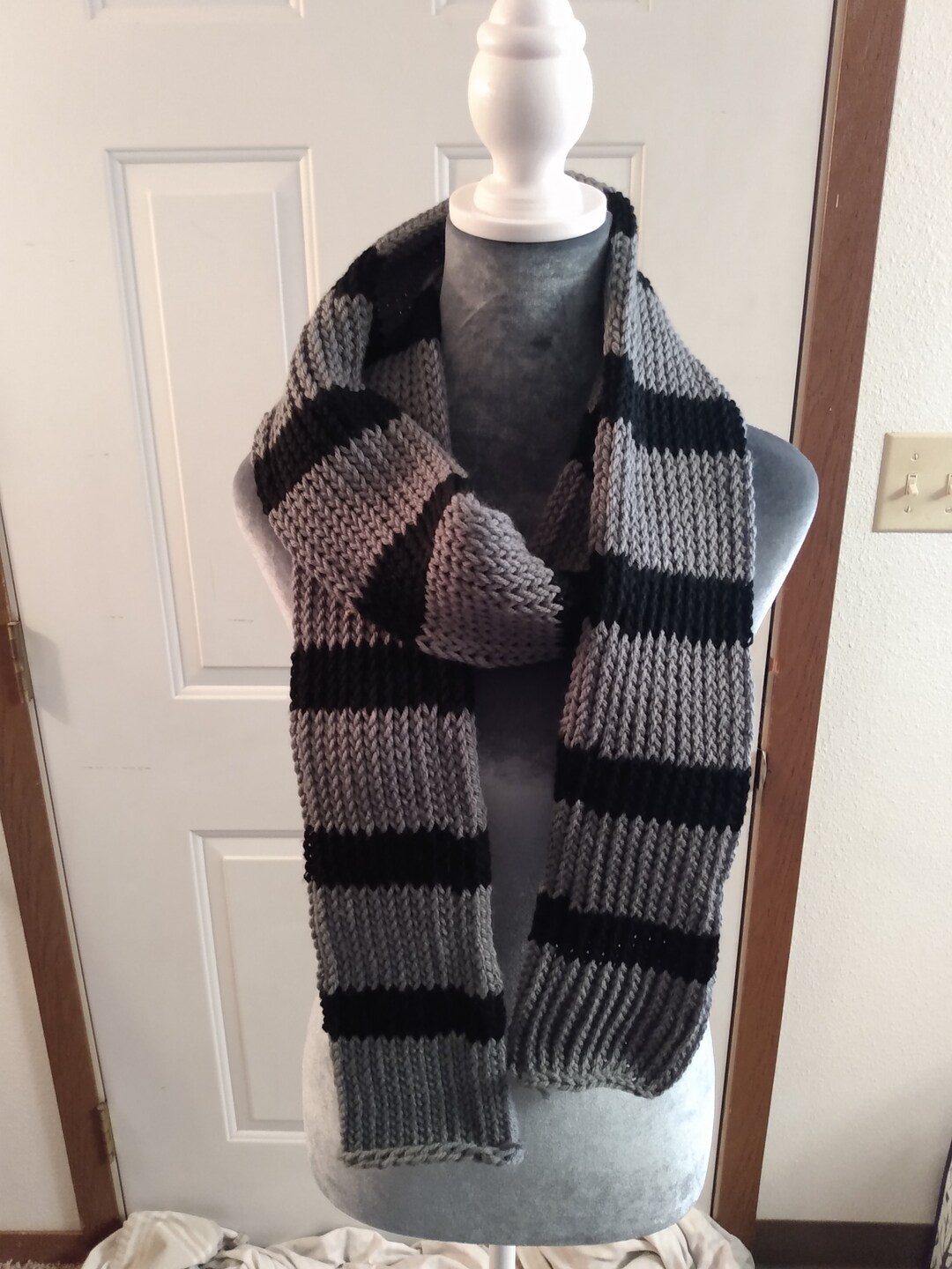 Hand Knit Gru Inspired Black and Grey Scarf - Etsy