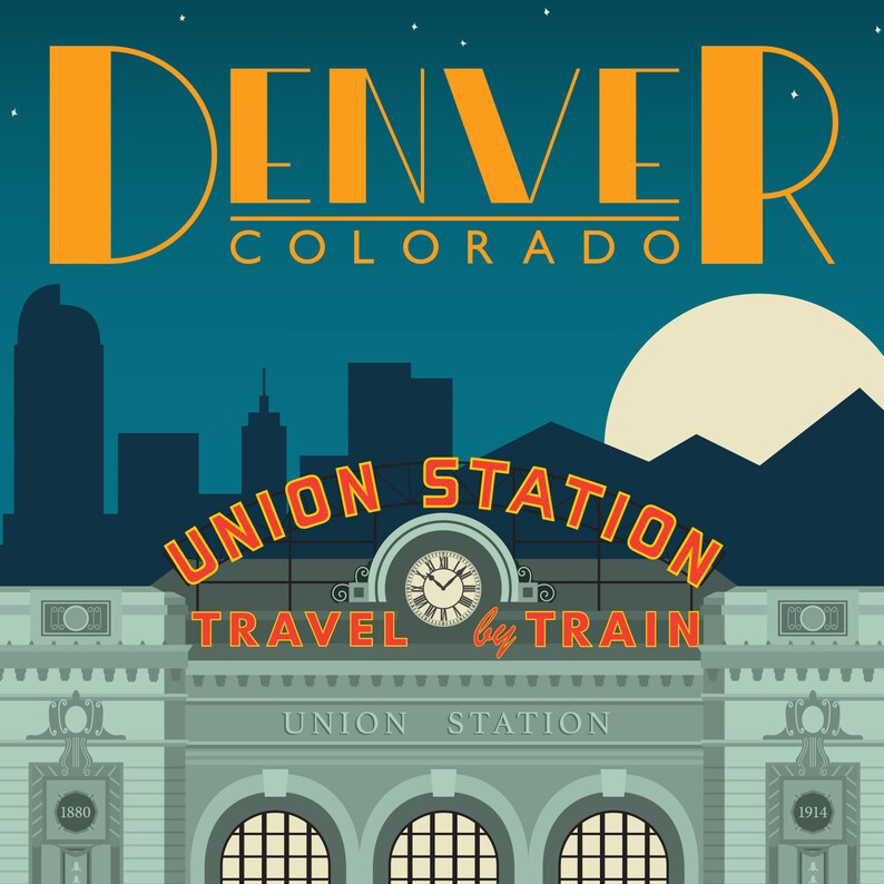 Denver Skyline Denver Travel Poster Union Station Art - Etsy