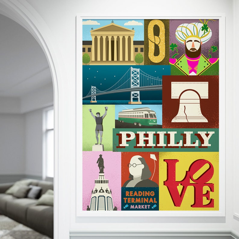 Philadelphia Art Print | Philly Landmarks & Icons, Large Poster - Etsy