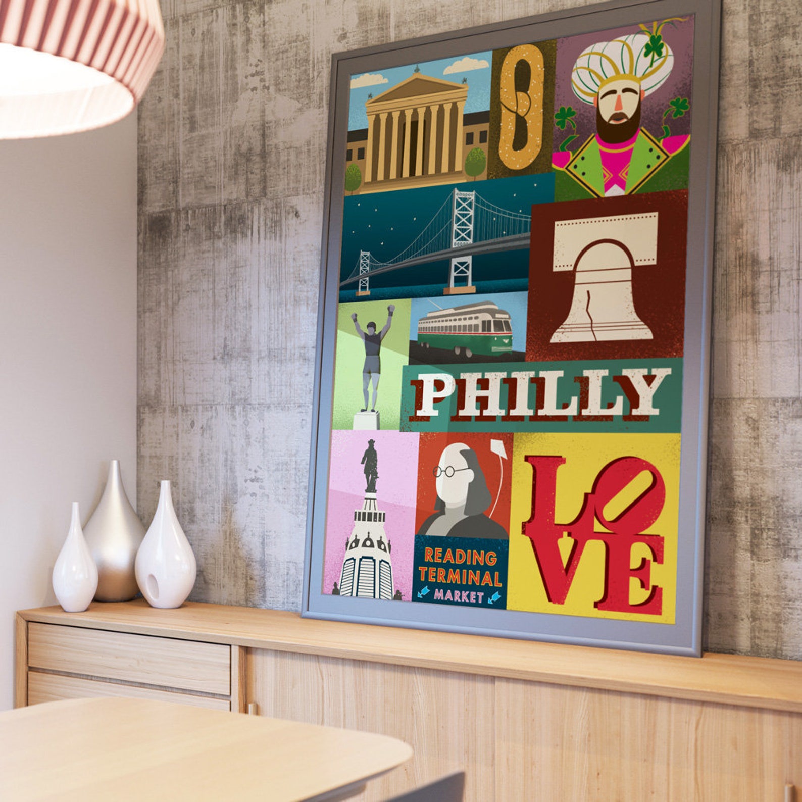 Philadelphia Art Print | Philly Landmarks & Icons, Large Poster - Etsy