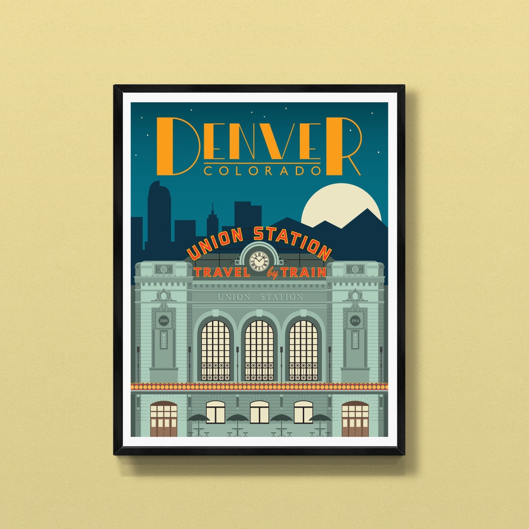 Denver Skyline Denver Travel Poster Union Station Art - Etsy
