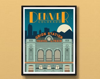 Denver Skyline Denver Travel Poster Union Station Art | Etsy