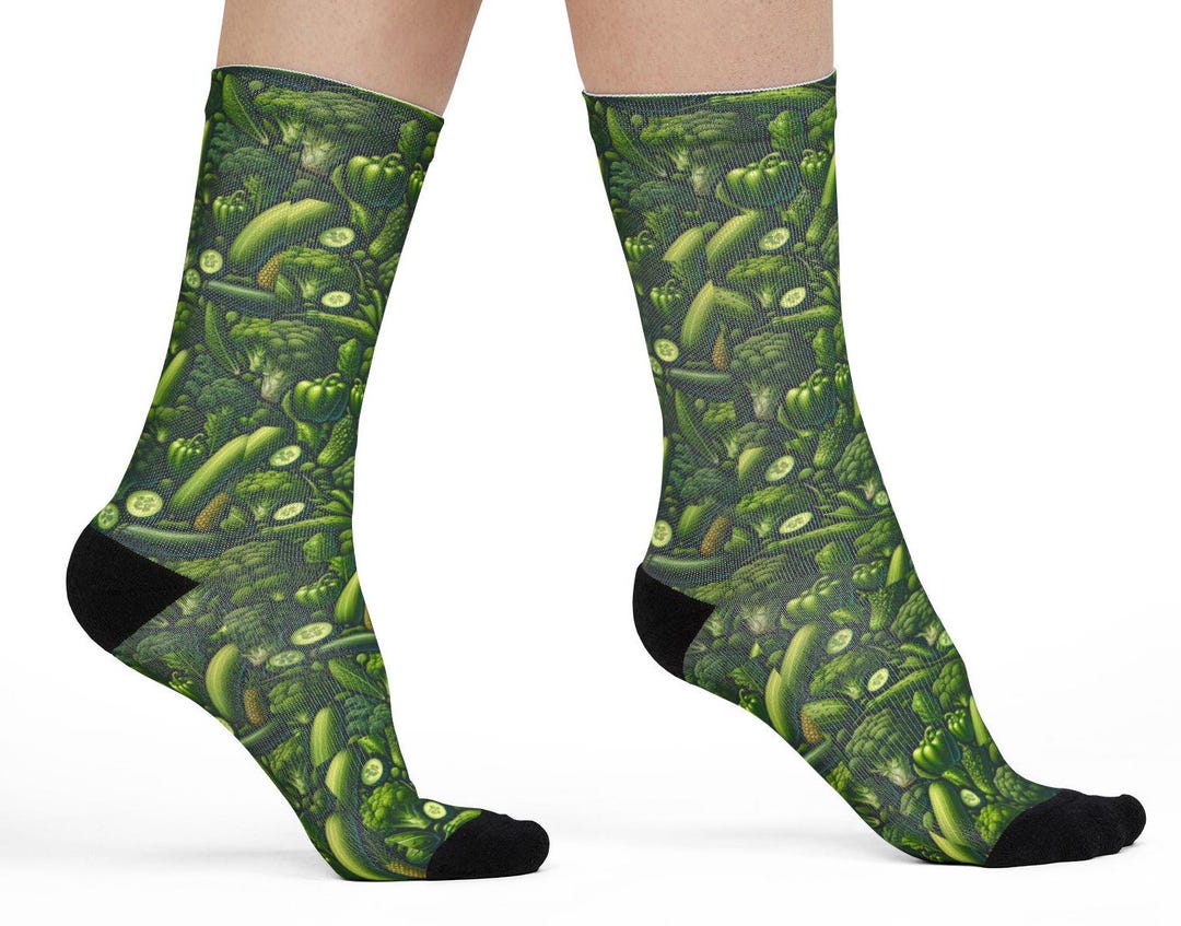 Vegetable Print Sublimation Crew Socks, Vegan Gift, Plant Based, Farmer ...