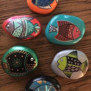 Fish painted rocks | Etsy
