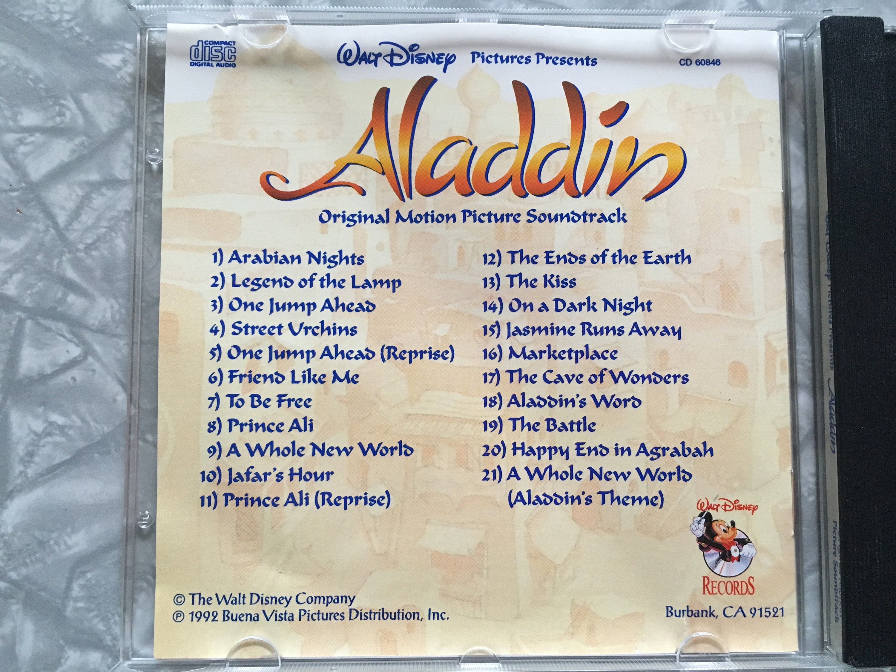 1992 Aladdin Original Motion Picture Soundtrack CD Walt | Etsy