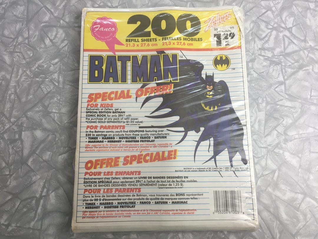 Vtg 1992 Zellers Lined Paper Pack W. RARE Batman Movie Promotional ...