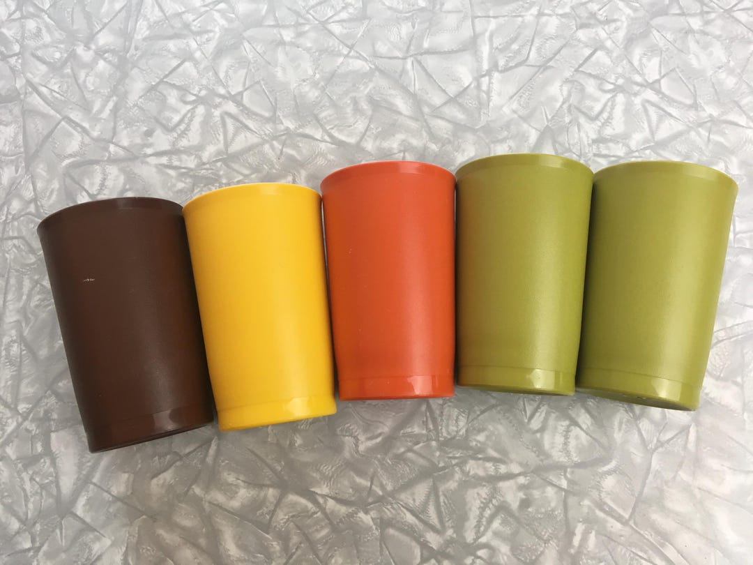 Vtg 70's/80's Lot of 5 Tupperware Plastic Drinking Glasses in Harvest ...