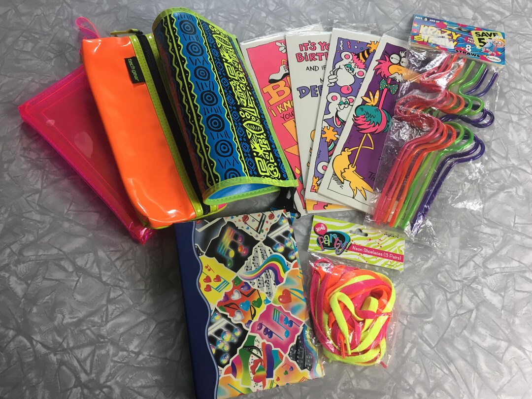 Vtg Lot of 90's Tween/teen Girl neon Themed Junk Drawer Items Small Lot ...
