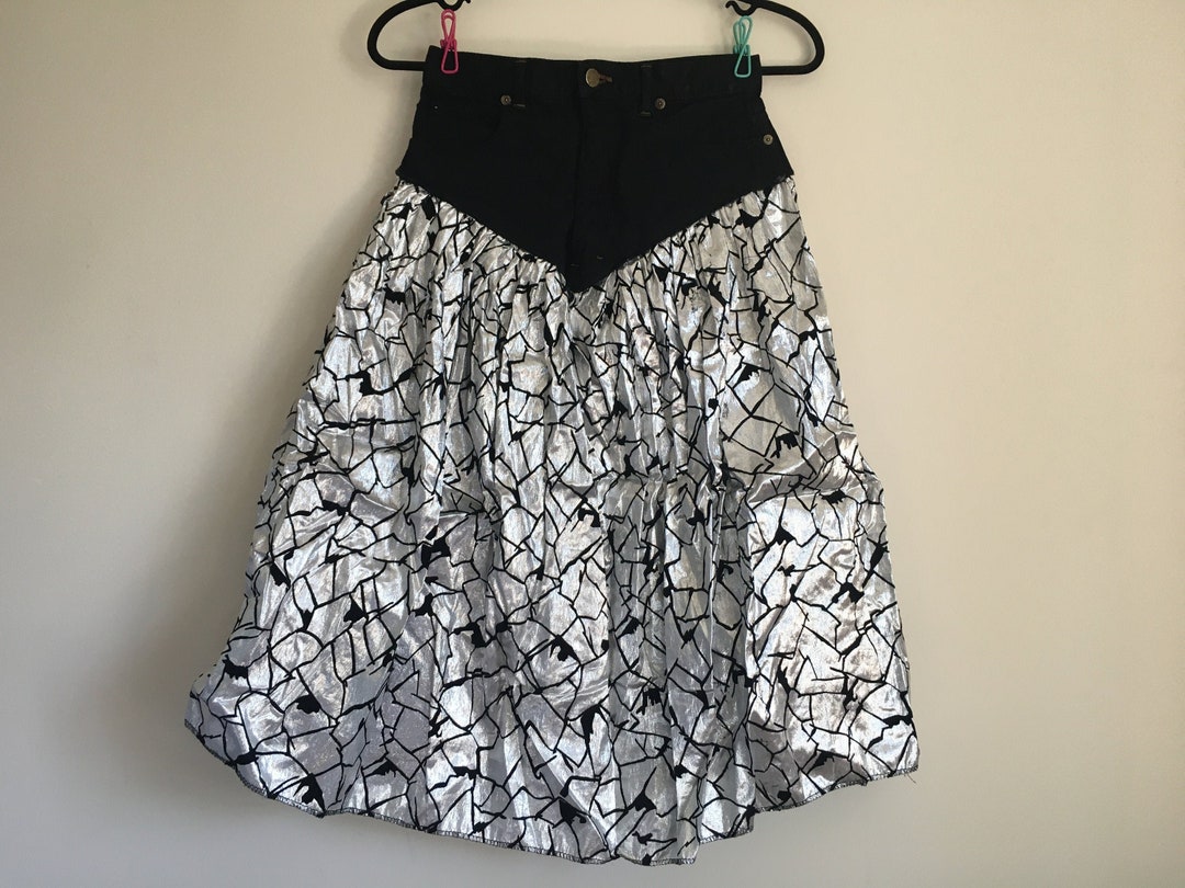 Vtg 90's Multi-fabric Denim Meets Prom Dress Ra-ra Skirt Upcycled - Etsy