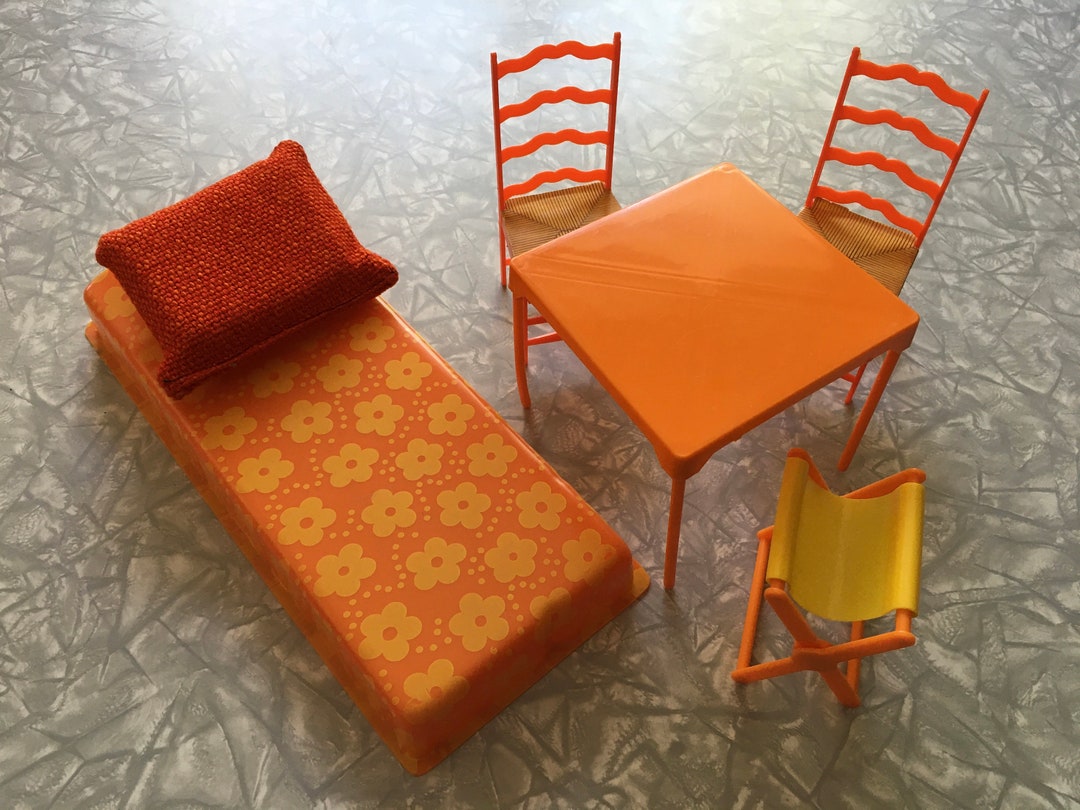 Vtg Lot of 70's Barbie Burnt Orange Fashion Doll House Furniture Mattel ...