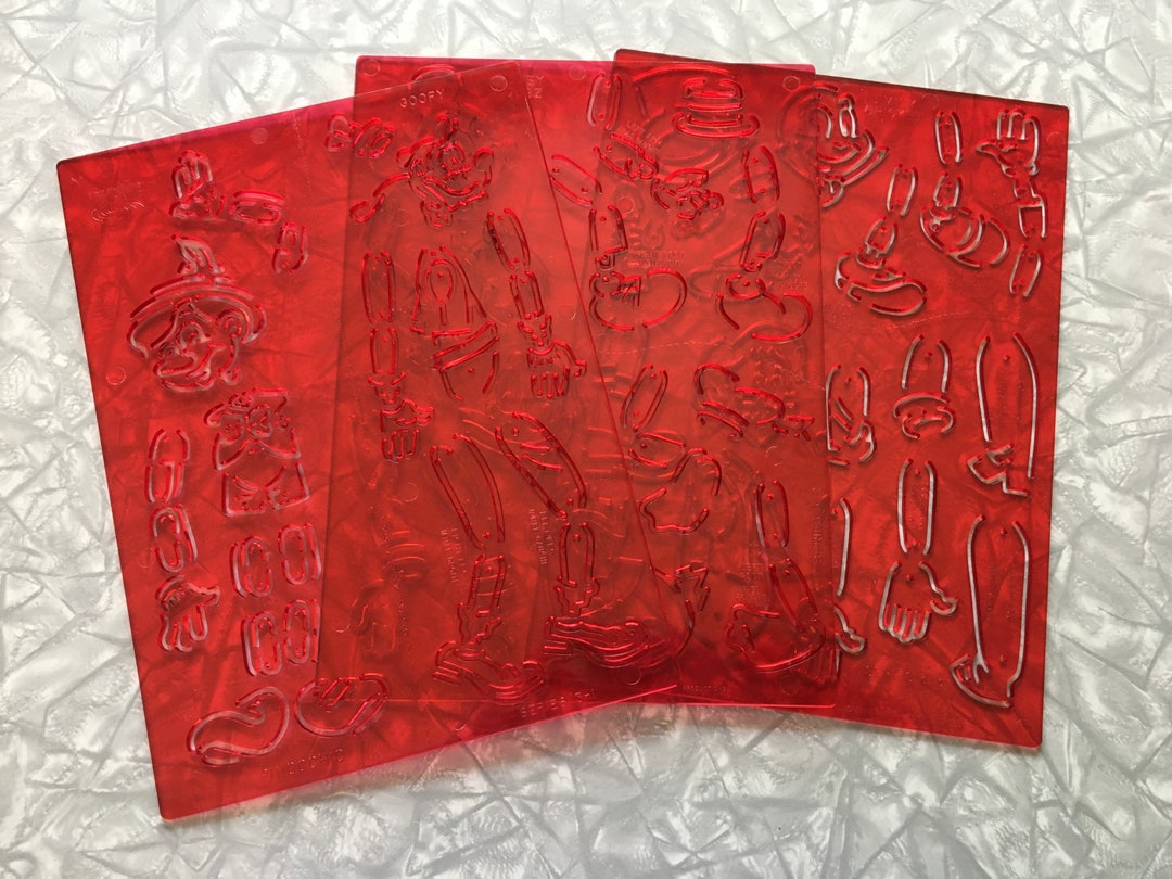 Vtg Set of 3 Disney Tracing Stencils in Red Acrylic Mickey Mouse ...